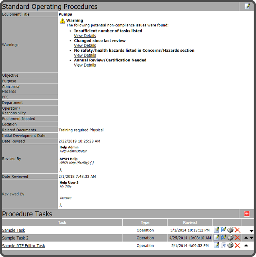 Equipment Compliance Snapshot - View SOP